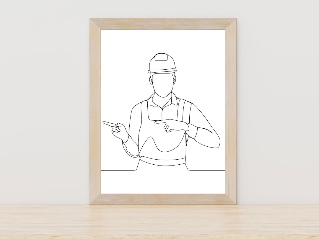Construction Worker Line Art Occupation Line Art Builder Gifts ...