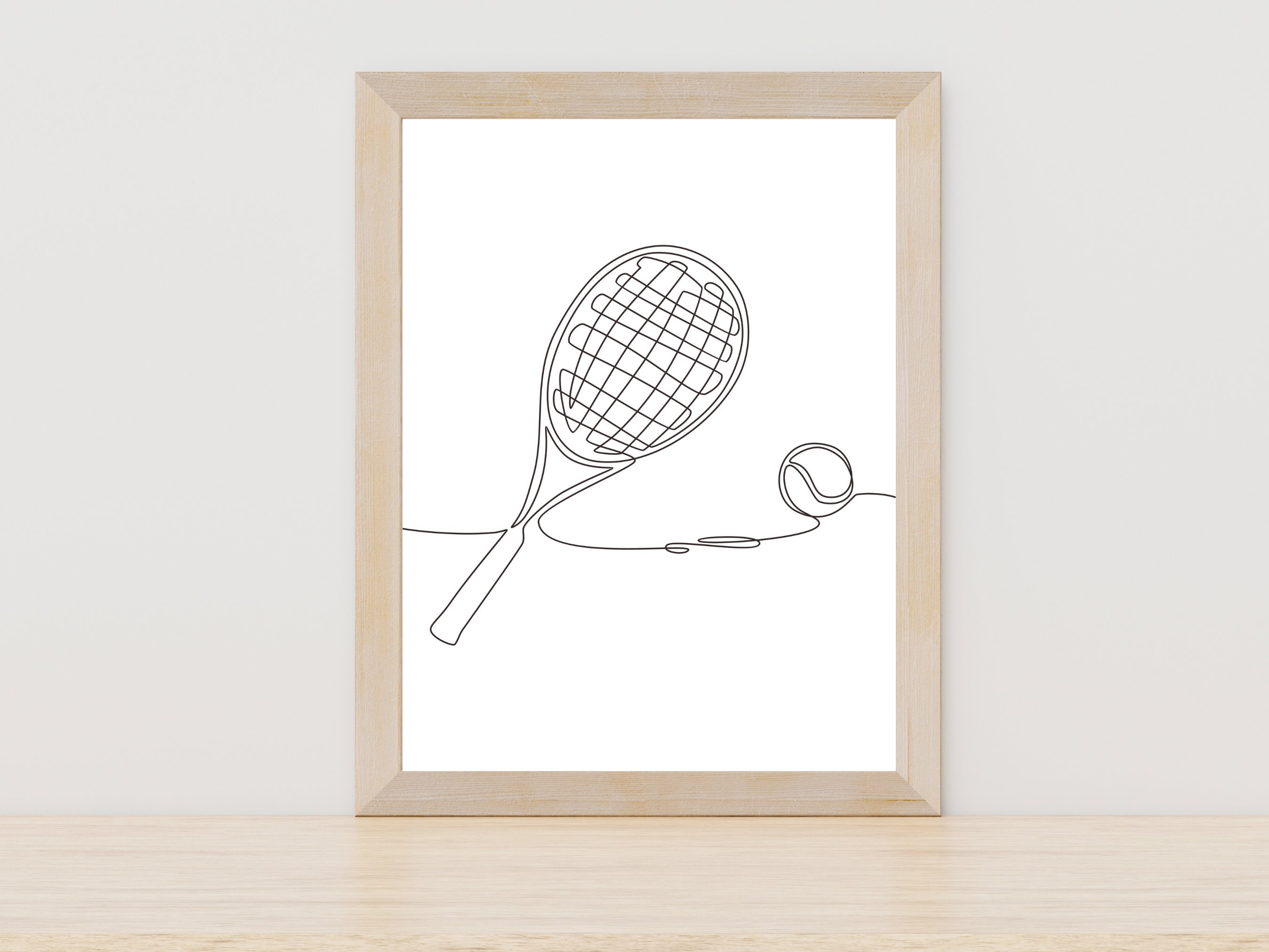 Tennis Racket and Ball Line Art, Minimalist Tennis Poster, Tennis Line ...