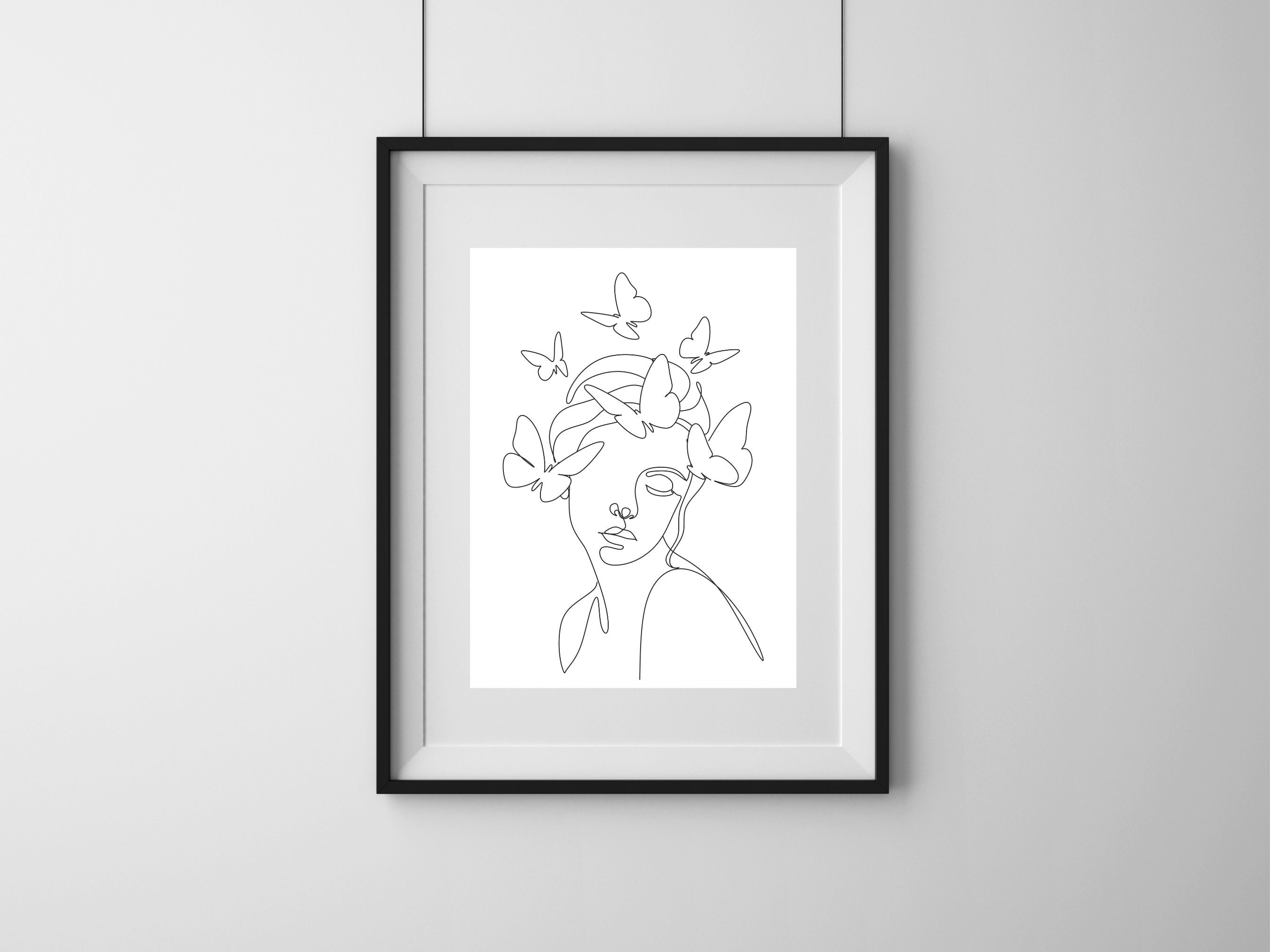 Woman Line Drawing, Butterfly Instant Download, Female Line Drawing ...