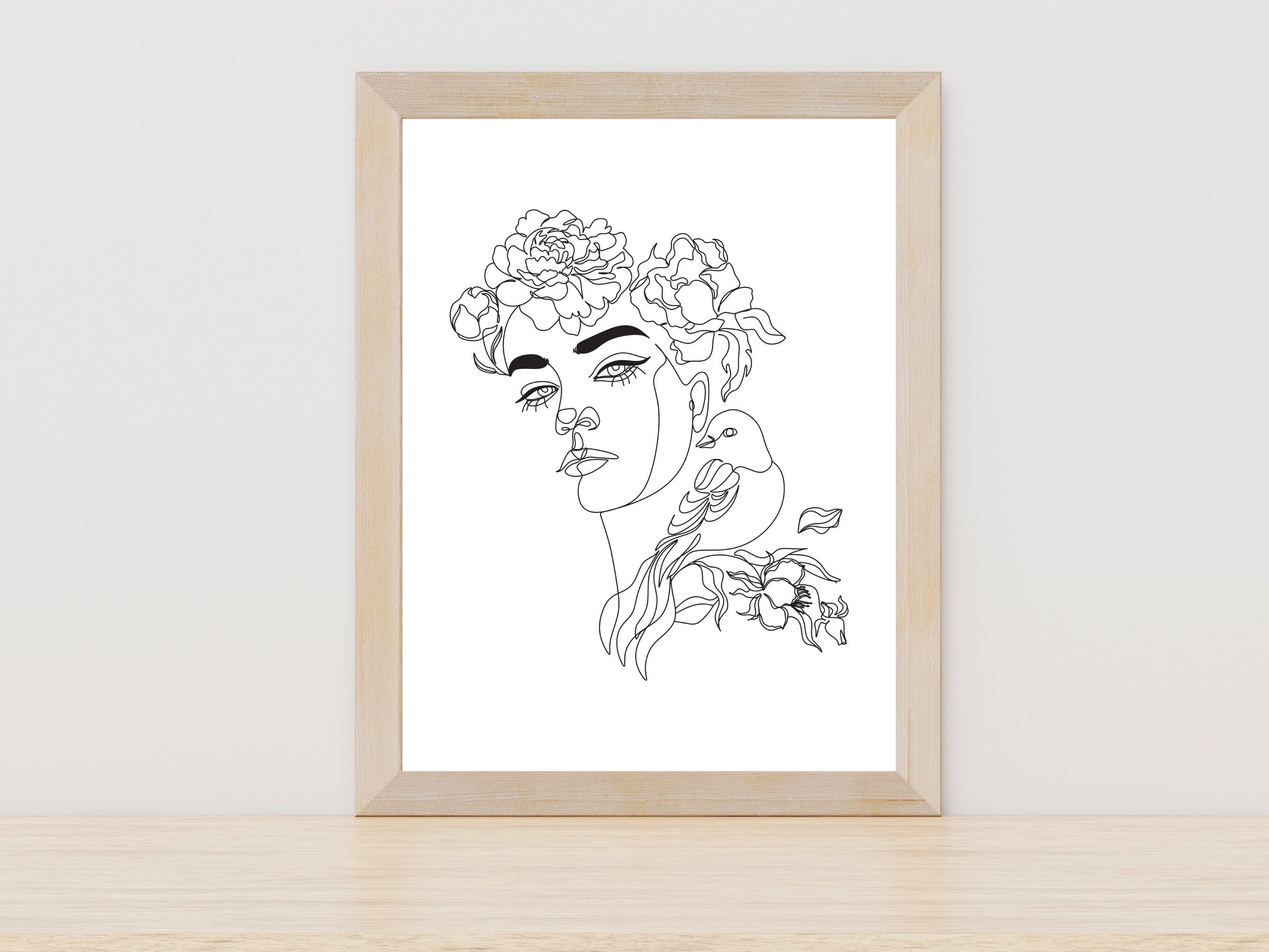 Flower Woman Line Art, Abstract Woman Line Drawing, One Line Print ...