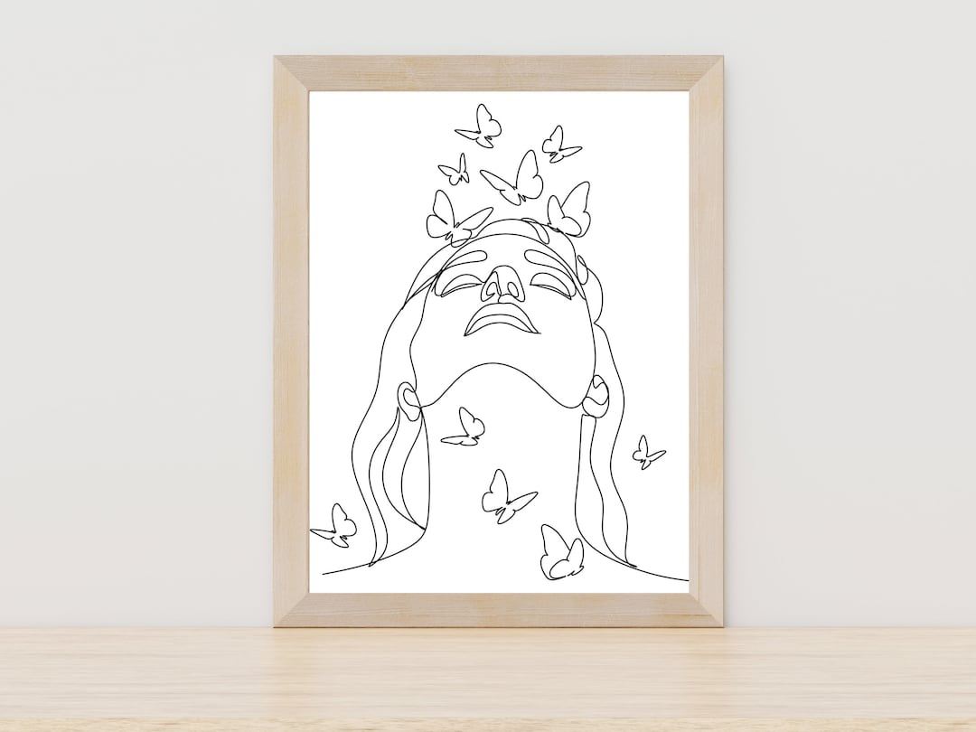Woman With Butterfly Line Art, Female Art Print, One Line Drawing Print ...