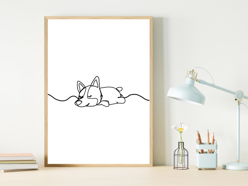 Lazy Corgi Dog Continuous Line Art, Pet Portrait, Corgi One Line ...