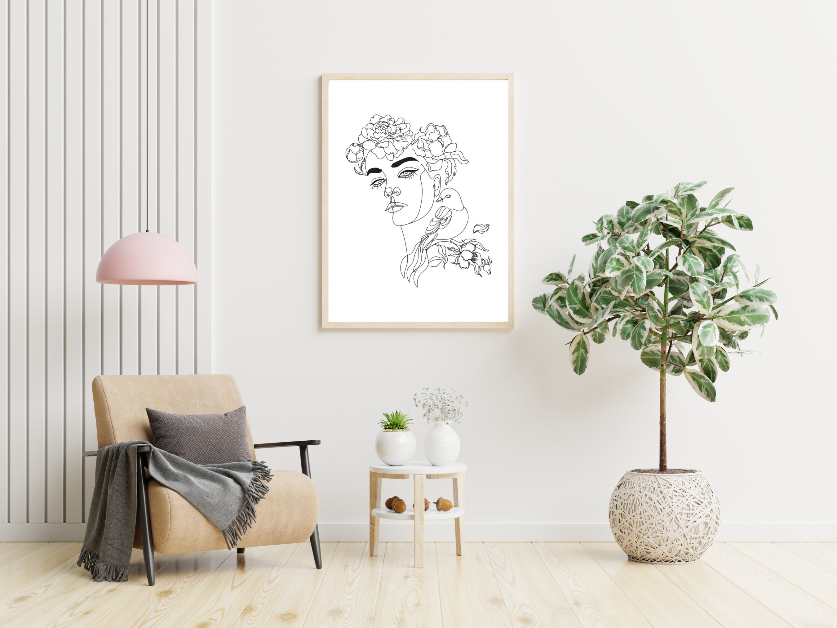 Flower Woman Line Art, Abstract Woman Line Drawing, One Line Print ...