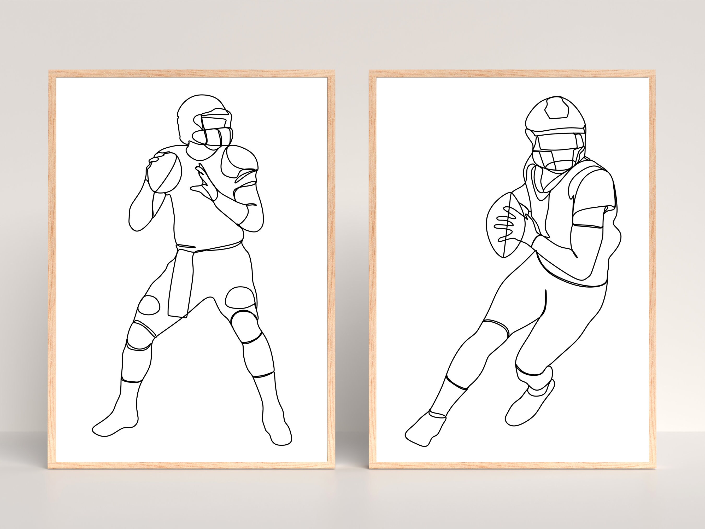 Set of 2 Football Line Art Prints, Football Line Art, Football Wall Art ...