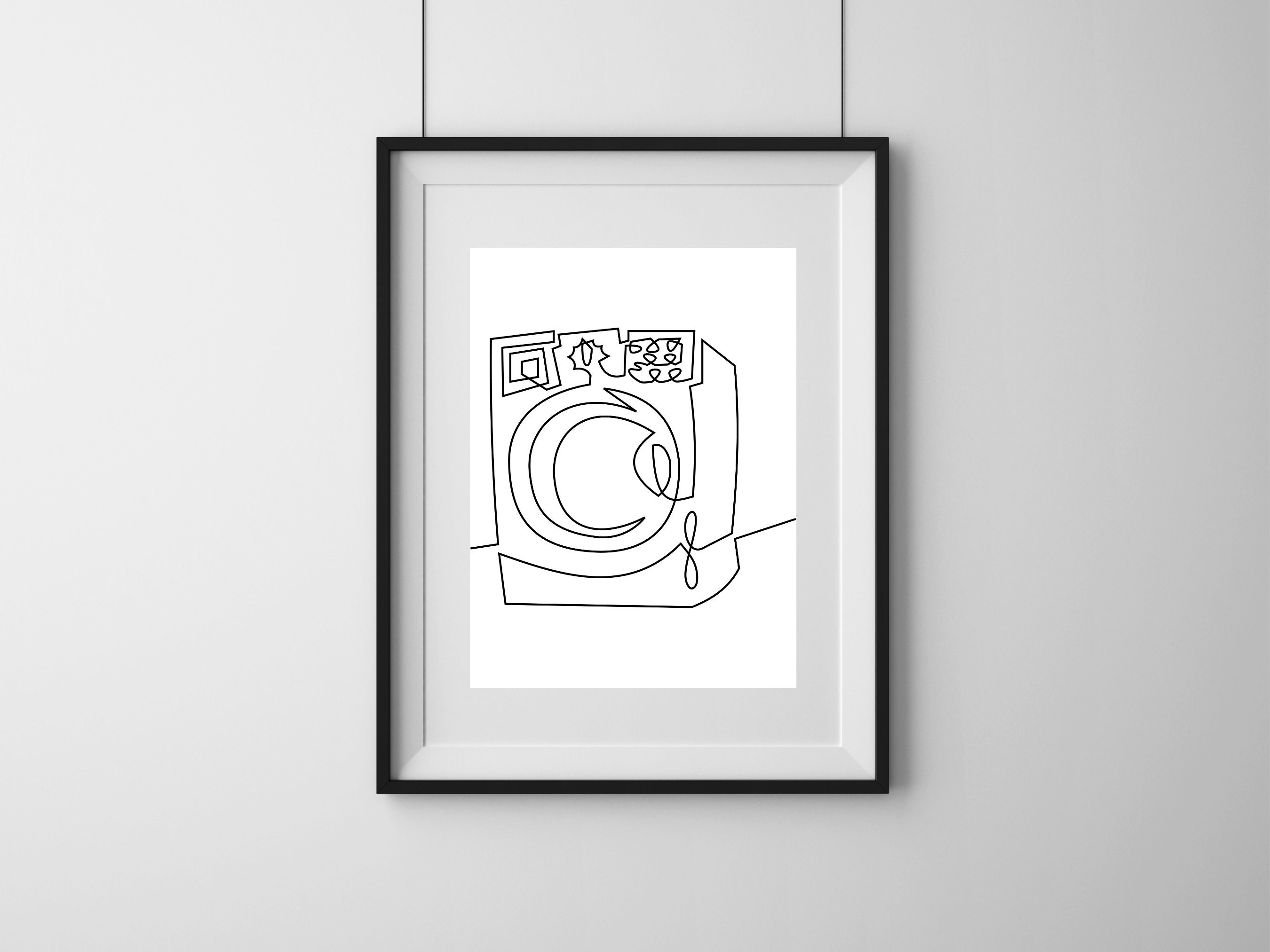 Washer Line Art Laundry Line Art Bathroom One Line Drawing Abstract ...