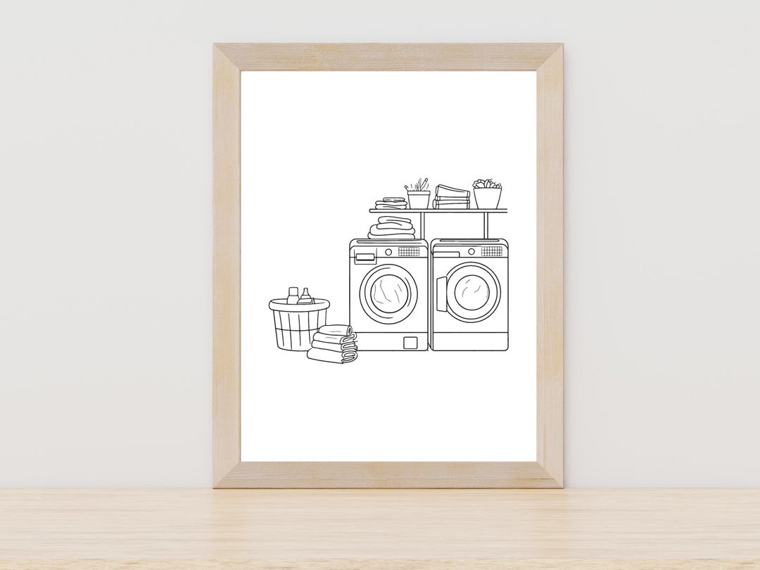 Laundry Line Art, Laundry Room Wall Decor, Washer and Dryer Line Art ...