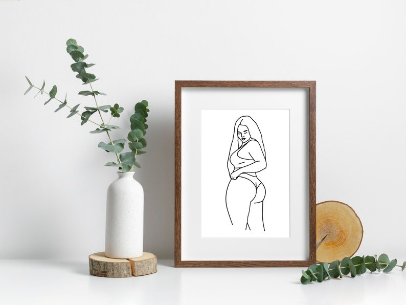 Body Positive Line Art Print Curvy Woman Body Art Minimal Female Body Art Woman Wall Art