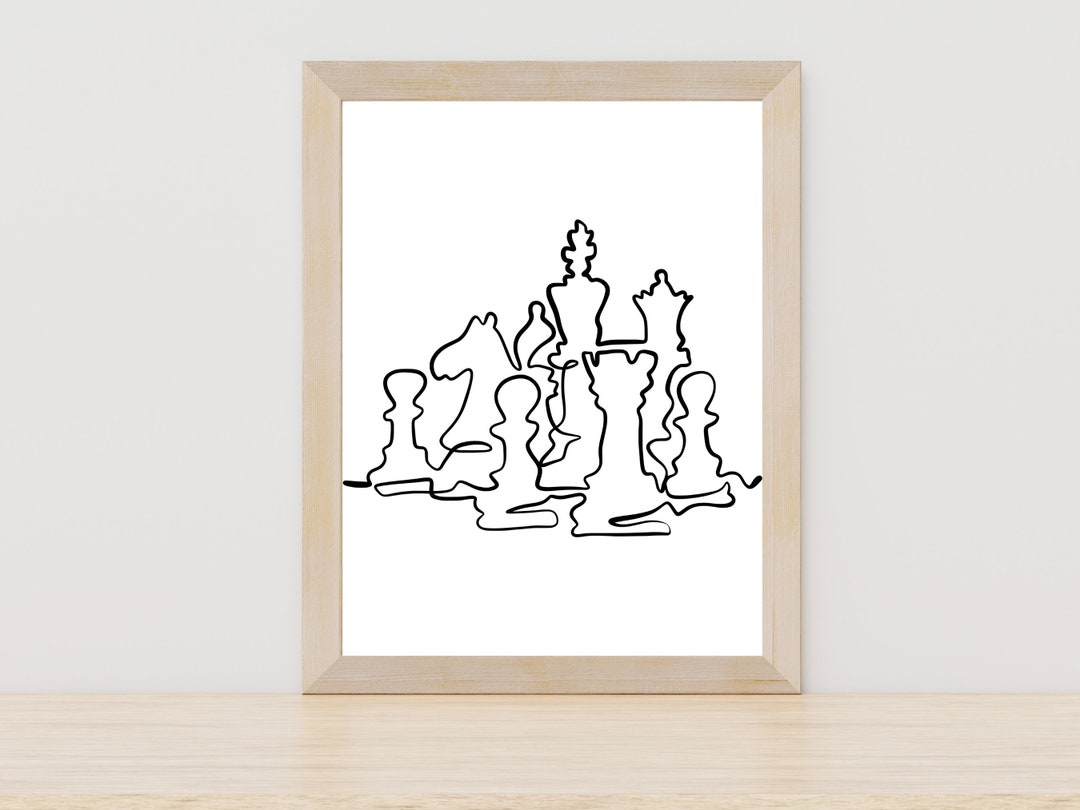 Minimalist Chess Line Art, Printable Chess Art, Chess Player Gift, Game ...