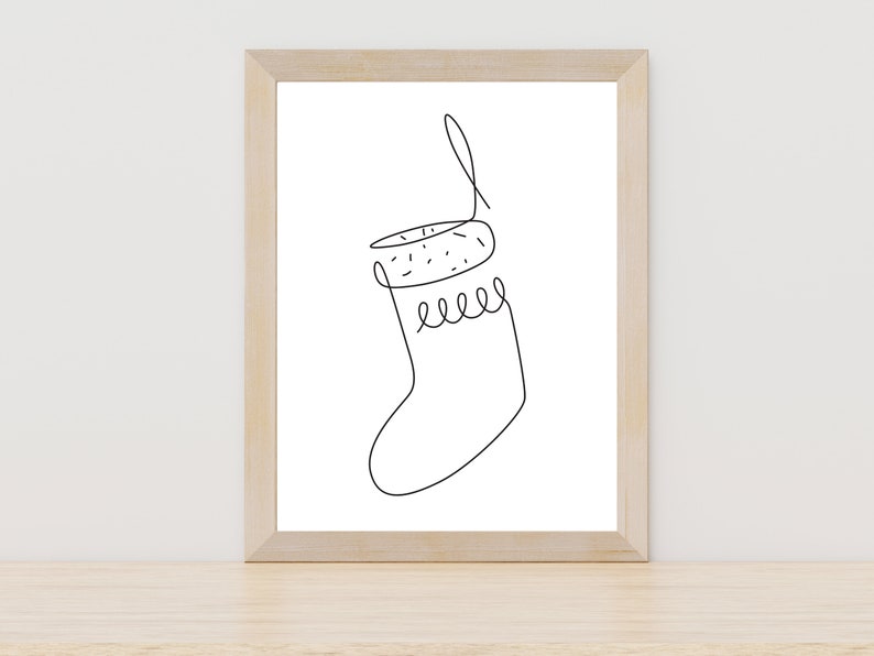 Christmas Stocking Line Art Minimal Christmas Wall Art - Etsy