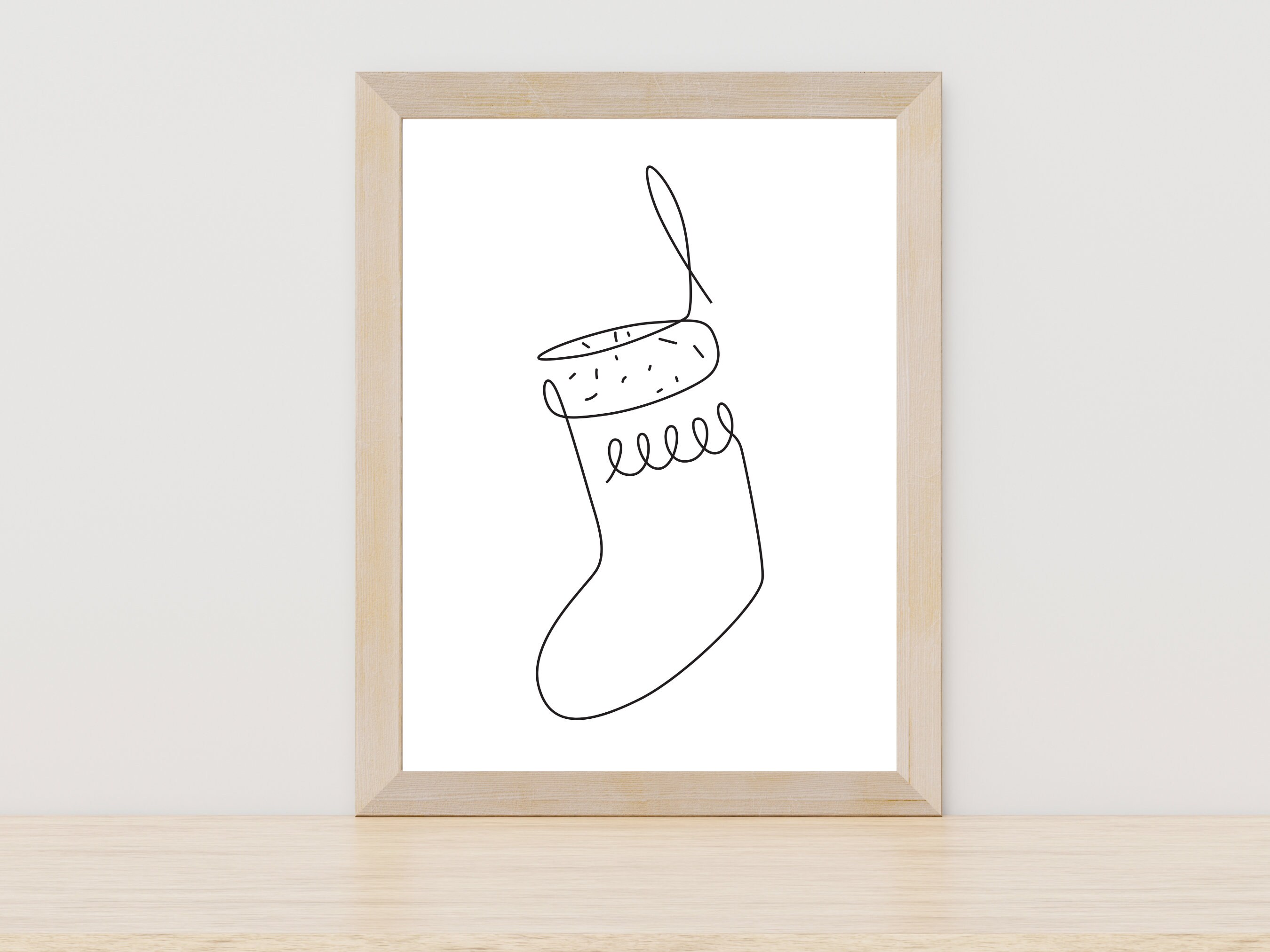 Christmas Stocking Line Art Minimal Christmas Wall Art - Etsy