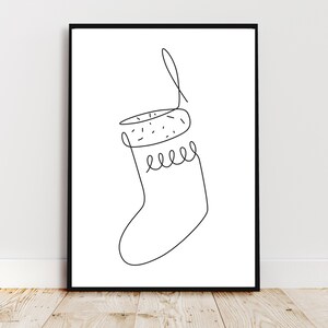 Christmas Stocking Line Art, Minimal Christmas Wall Art, Christmas Wall ...