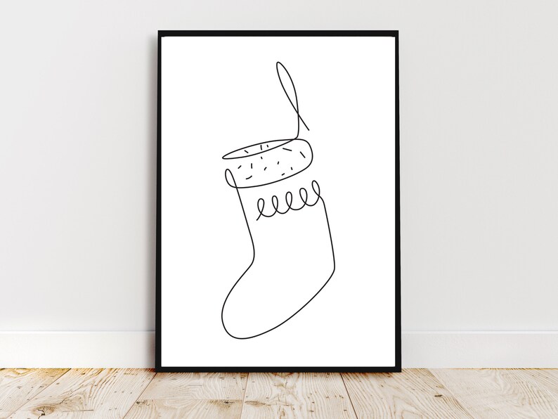 Christmas Stocking Line Art Minimal Christmas Wall Art - Etsy