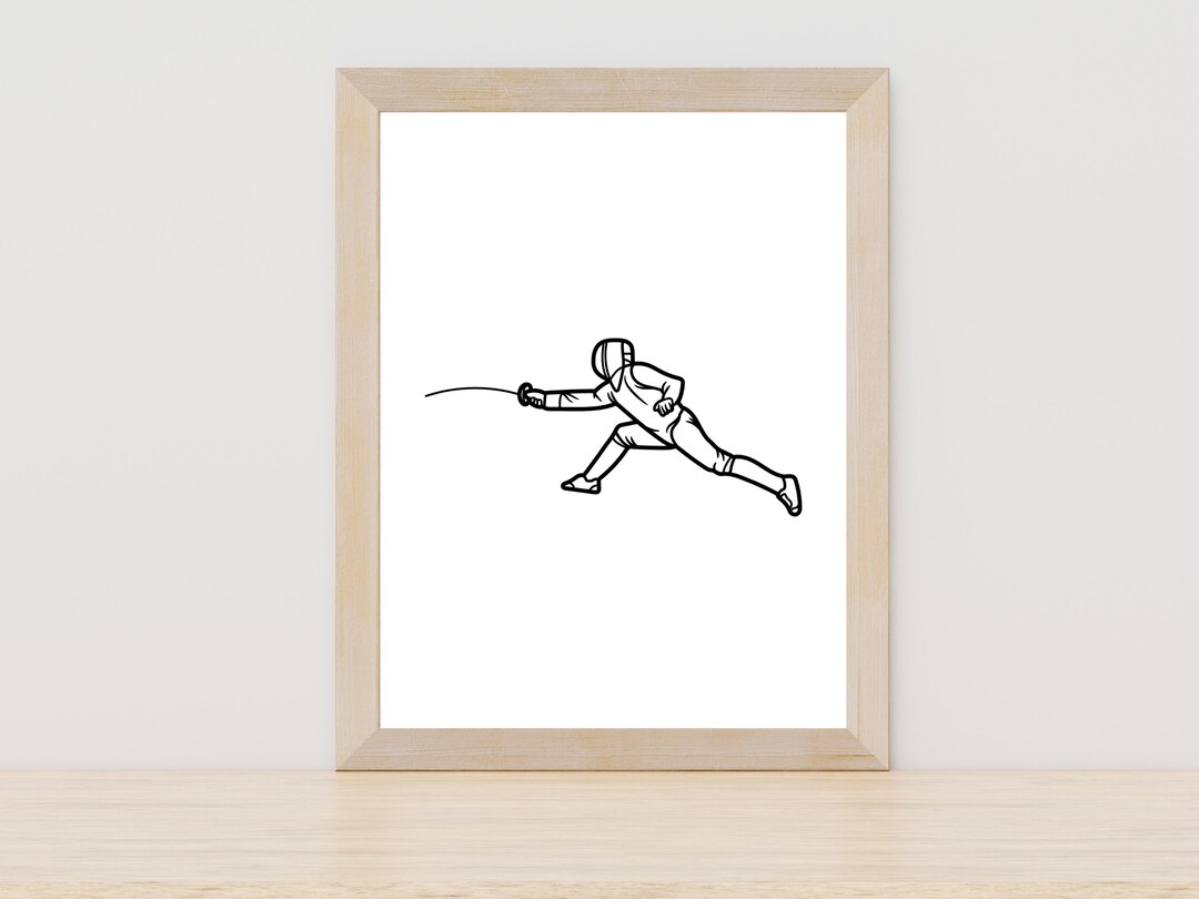 Fencing Line Art, Minimalist Fencer Drawing, Fencing Sword Illustration ...