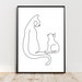 Minimalist Two Cat Line Art, Pet Print, Animal Outline Drawing, Room ...