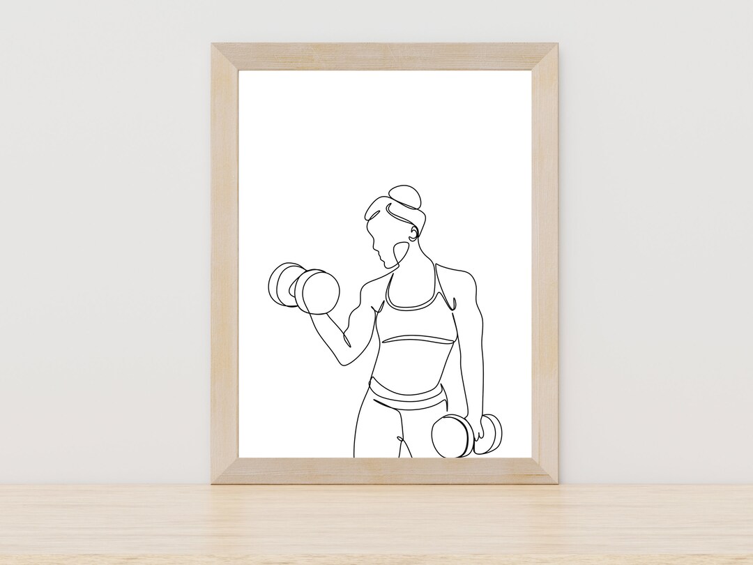 Female Weightlifting Line Art Gym Room Wall Decor Fitness Wall Art ...
