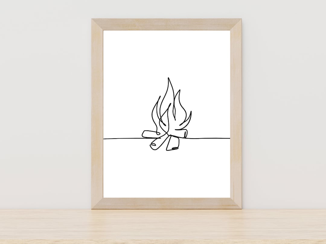 Campfire Line Art Camping Wall Art Minimalist Travel Wall Art Hiking ...