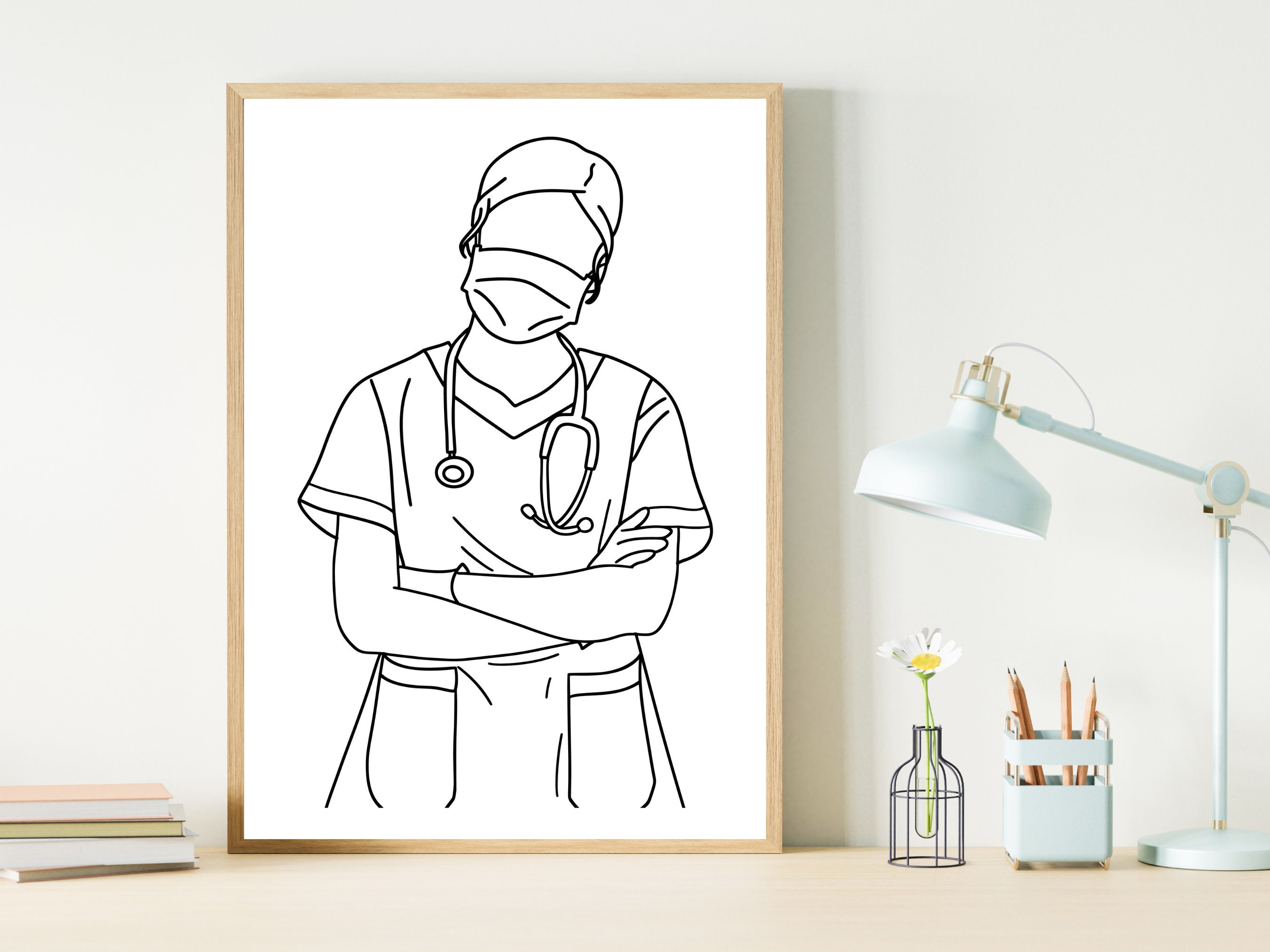 Nurse Line Art, Nursing Art, Nurse Gift, Nurse Office Decor, Nurse ...