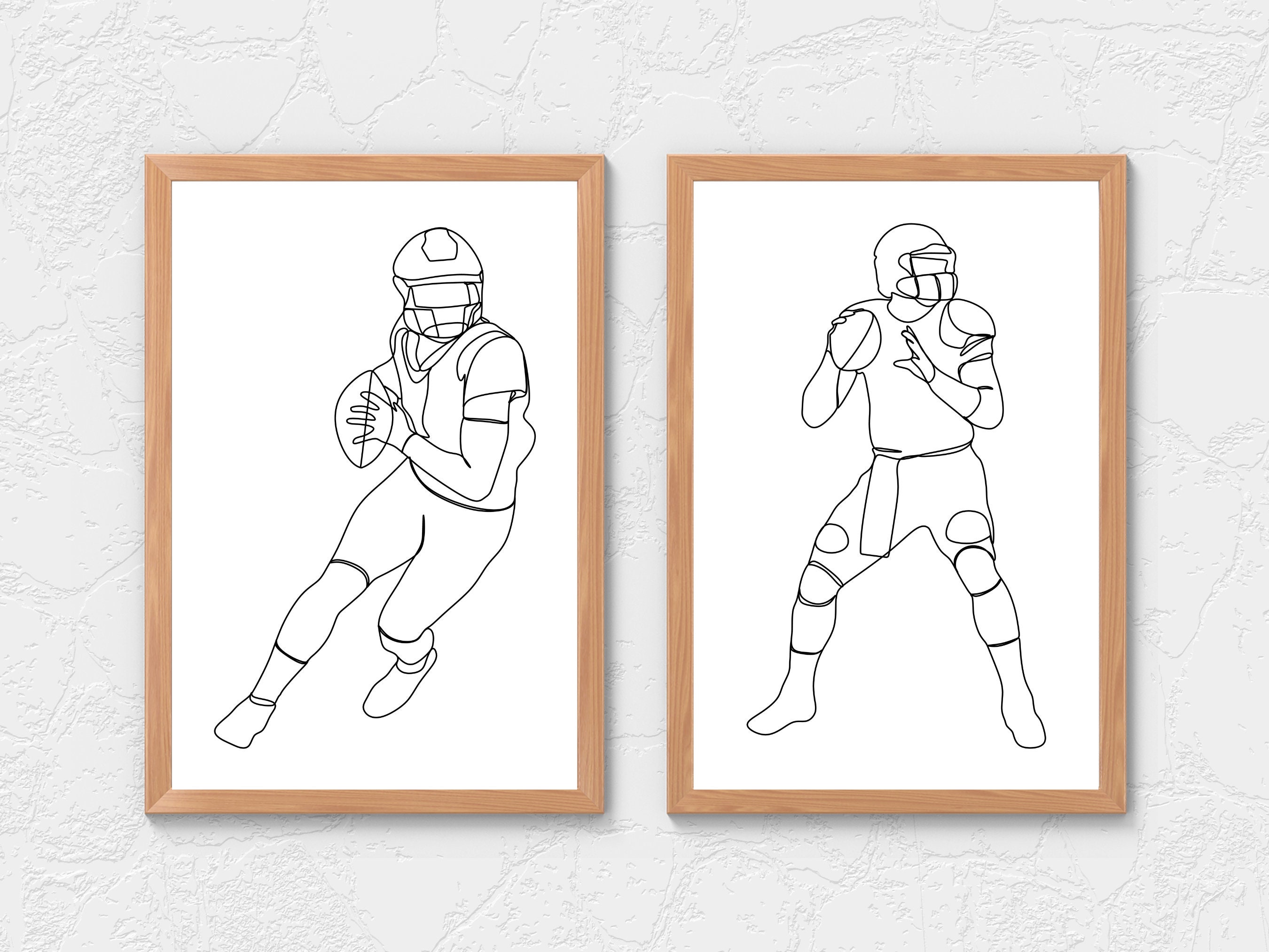 Set of 2 Football Line Art Prints, Football Line Art, Football Wall Art ...
