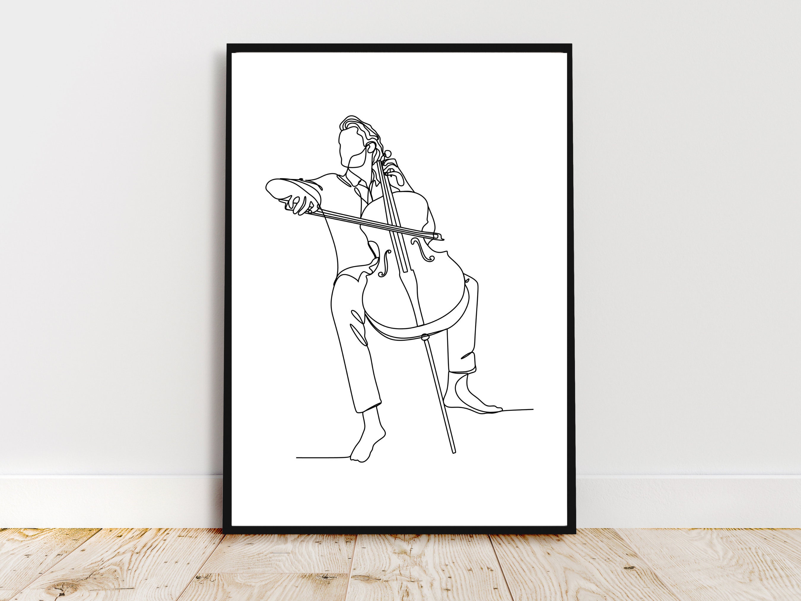 Minimalist Cello Line Art, Digital Download, String Music Print, Room ...