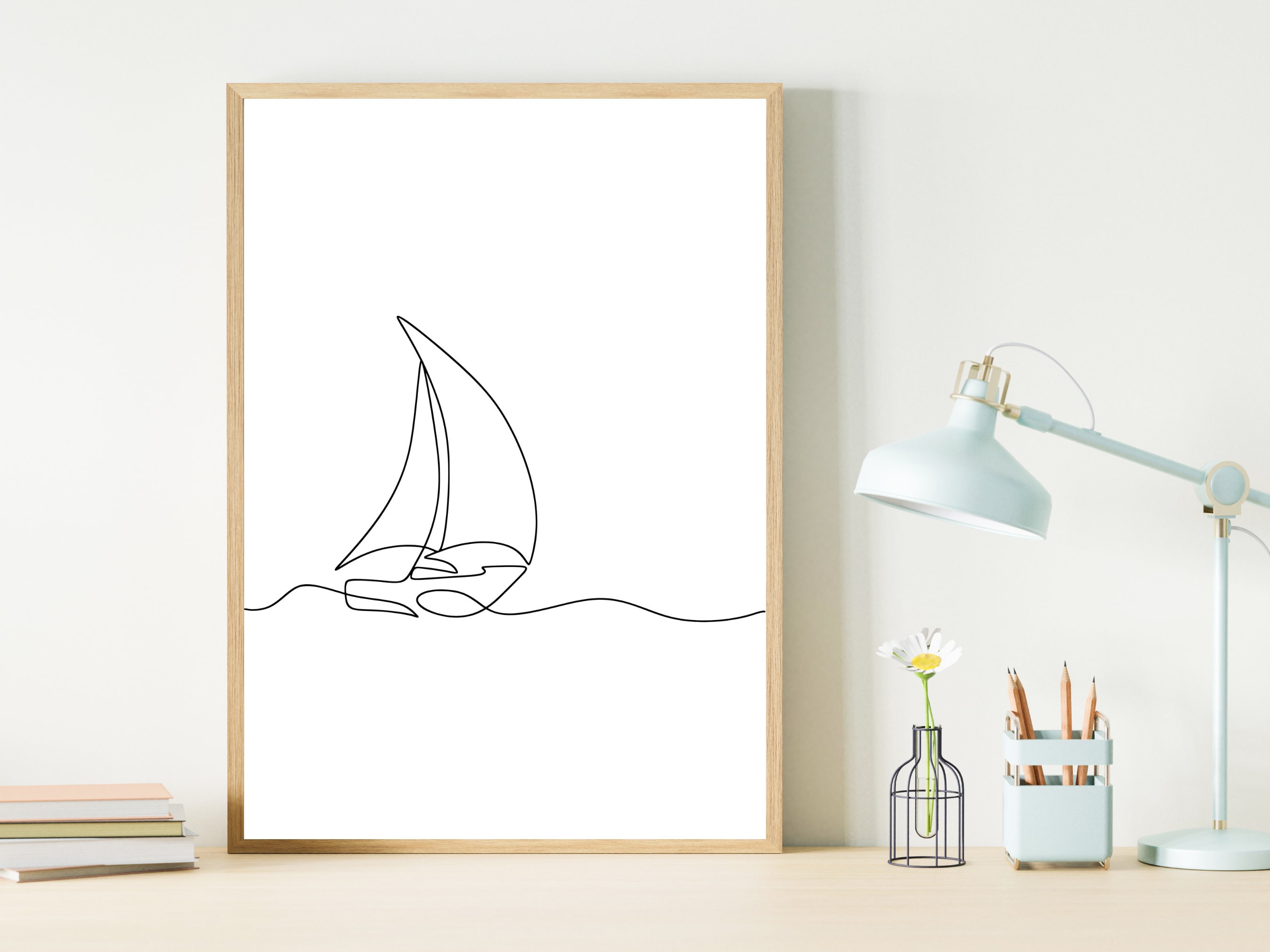 Sailboat Line Art Sailing Line Art Sailboat Abstract Print ...