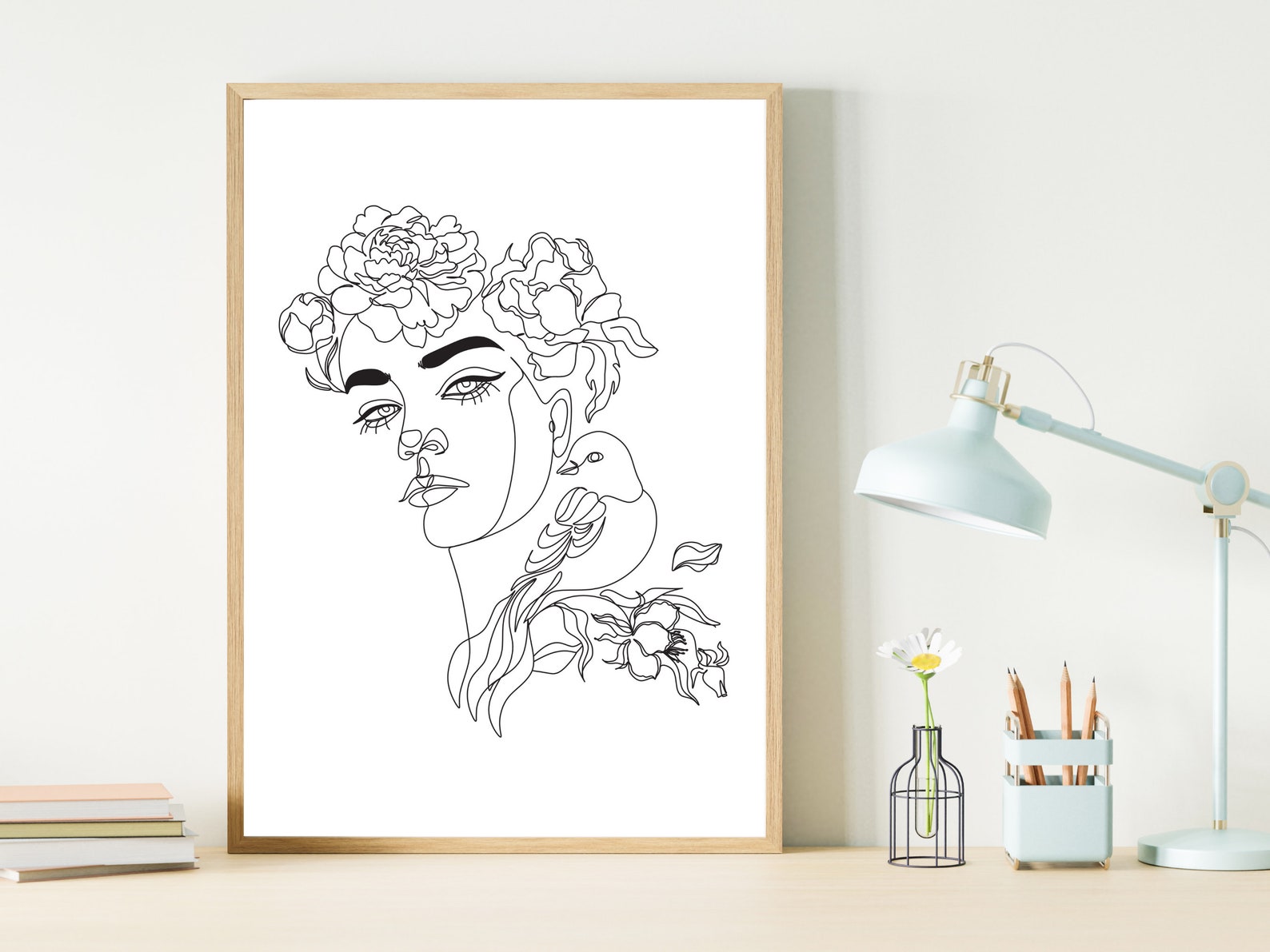 Flower Woman Line Art, Abstract Woman Line Drawing, One Line Print ...