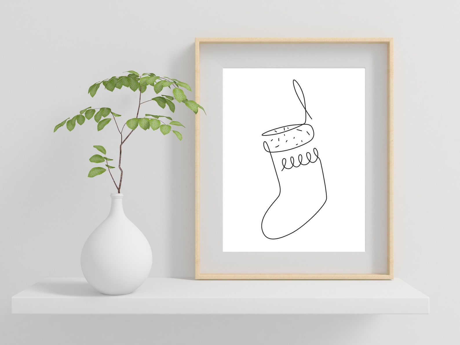 Christmas Stocking Line Art Minimal Christmas Wall Art - Etsy
