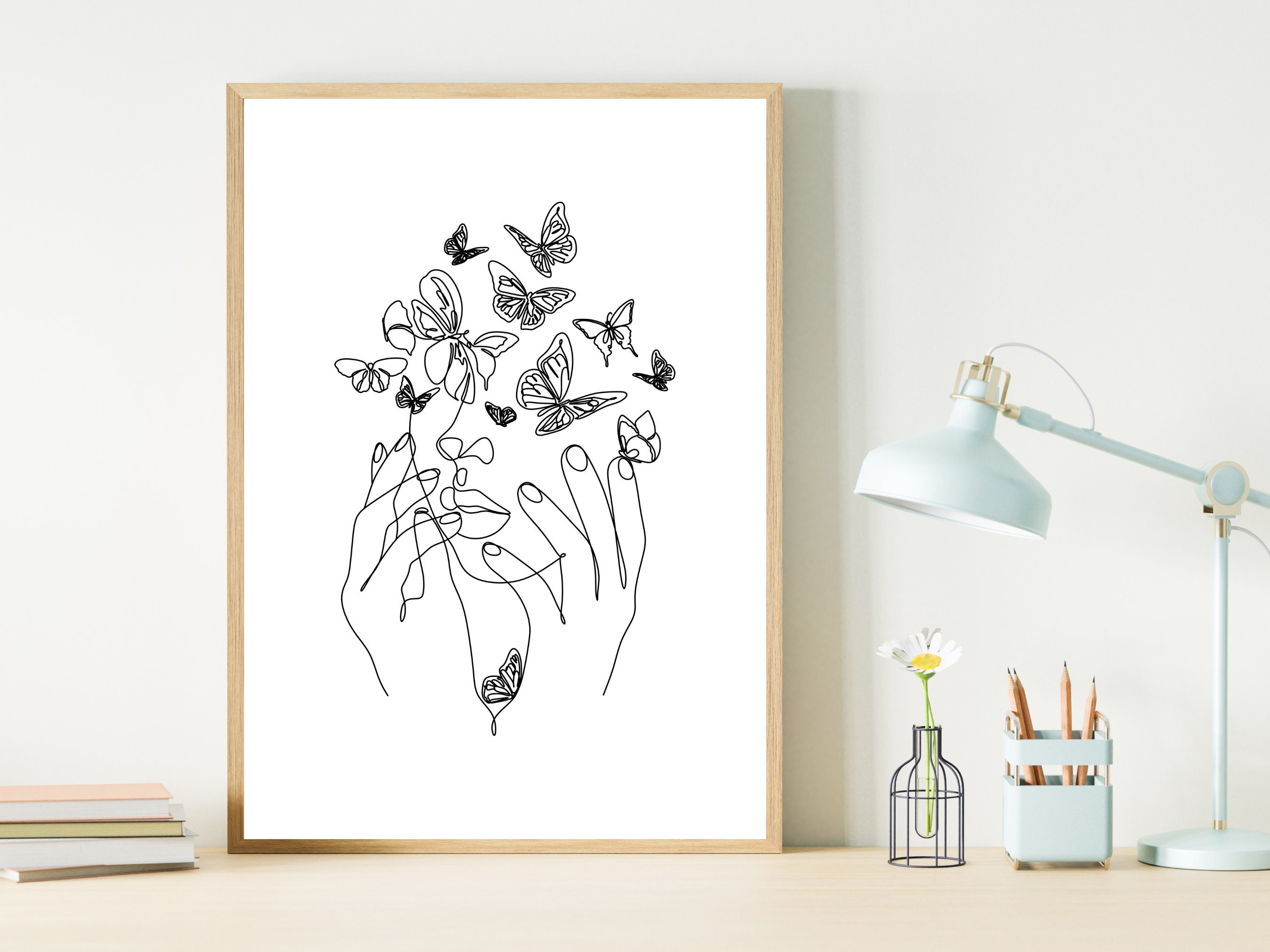 Woman With Butterfly Line Art Print, Abstract Face Line Art, Line Art ...