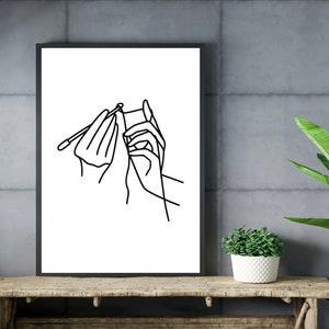 Crochet Line Art, Crochet Gifts, Sewing Room Decor, Hobby Wall Art ...