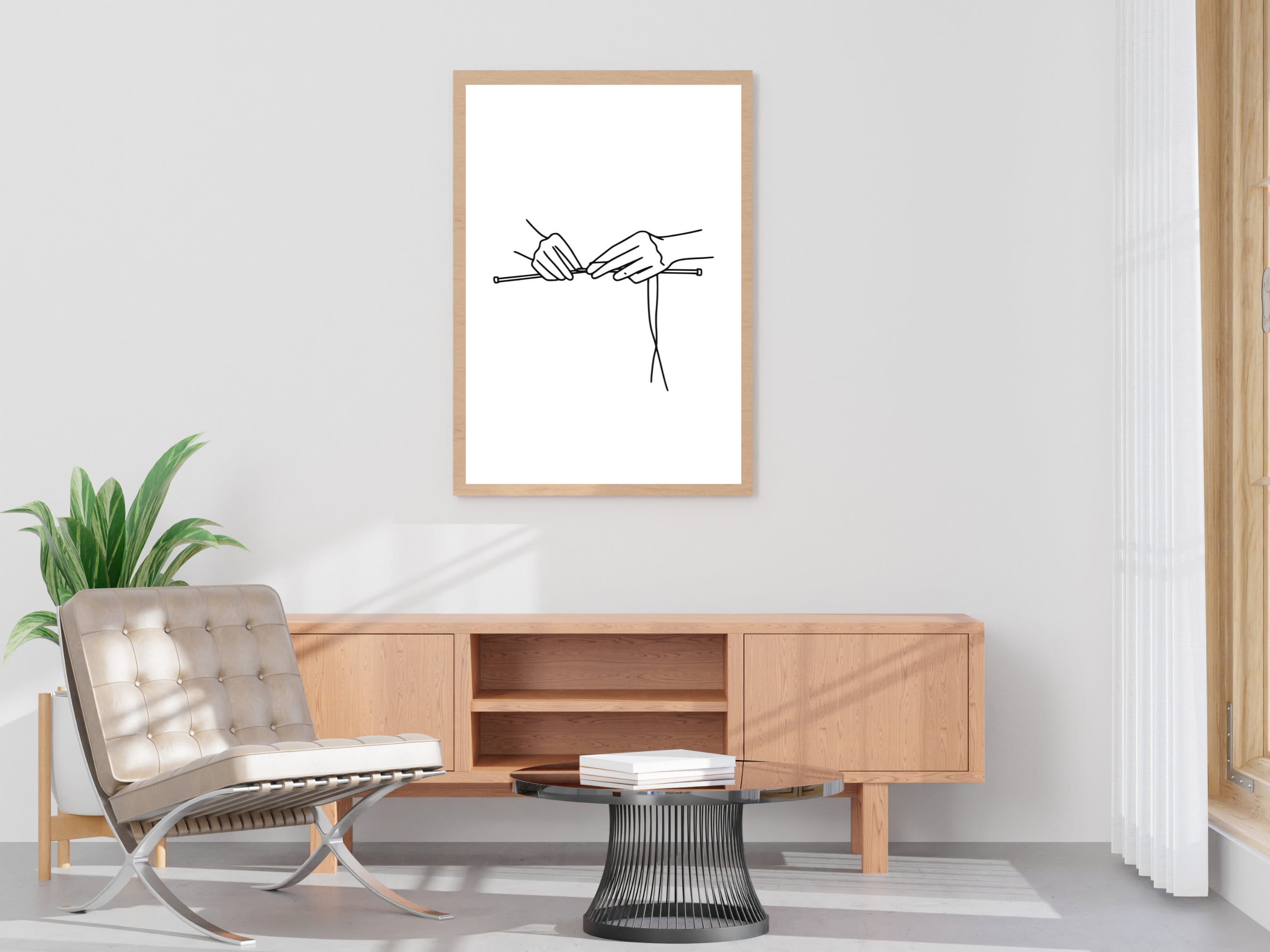 Knitting Line Art, Knitting Line Drawing, Gift for Knitter, Craft Room ...