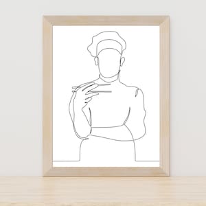 Chef Line Art, Cooking Print, Chef Poster, Kitchen Art, Kitchen Wall ...