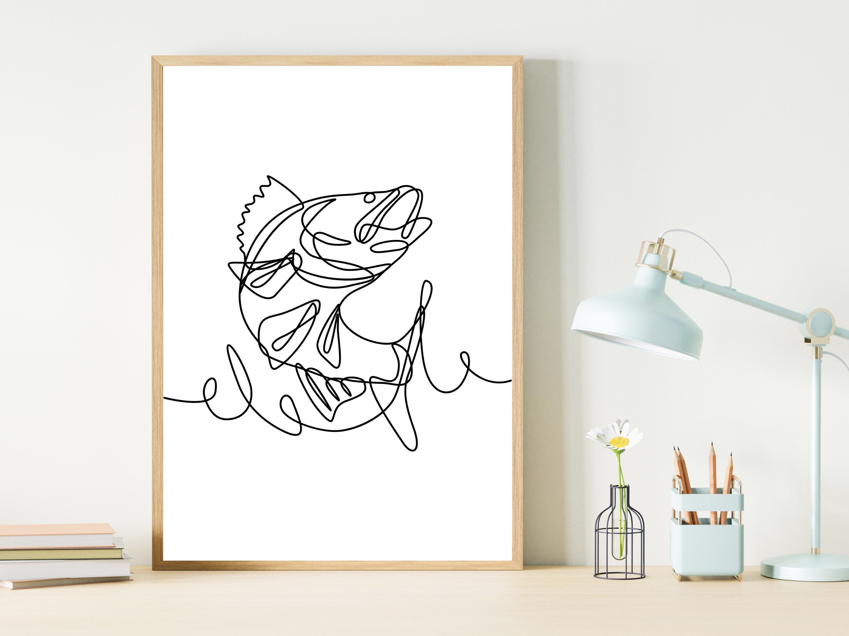 Fish Line Art Fishing Wall Art Line Art Fish Beach House Decor Fathers ...