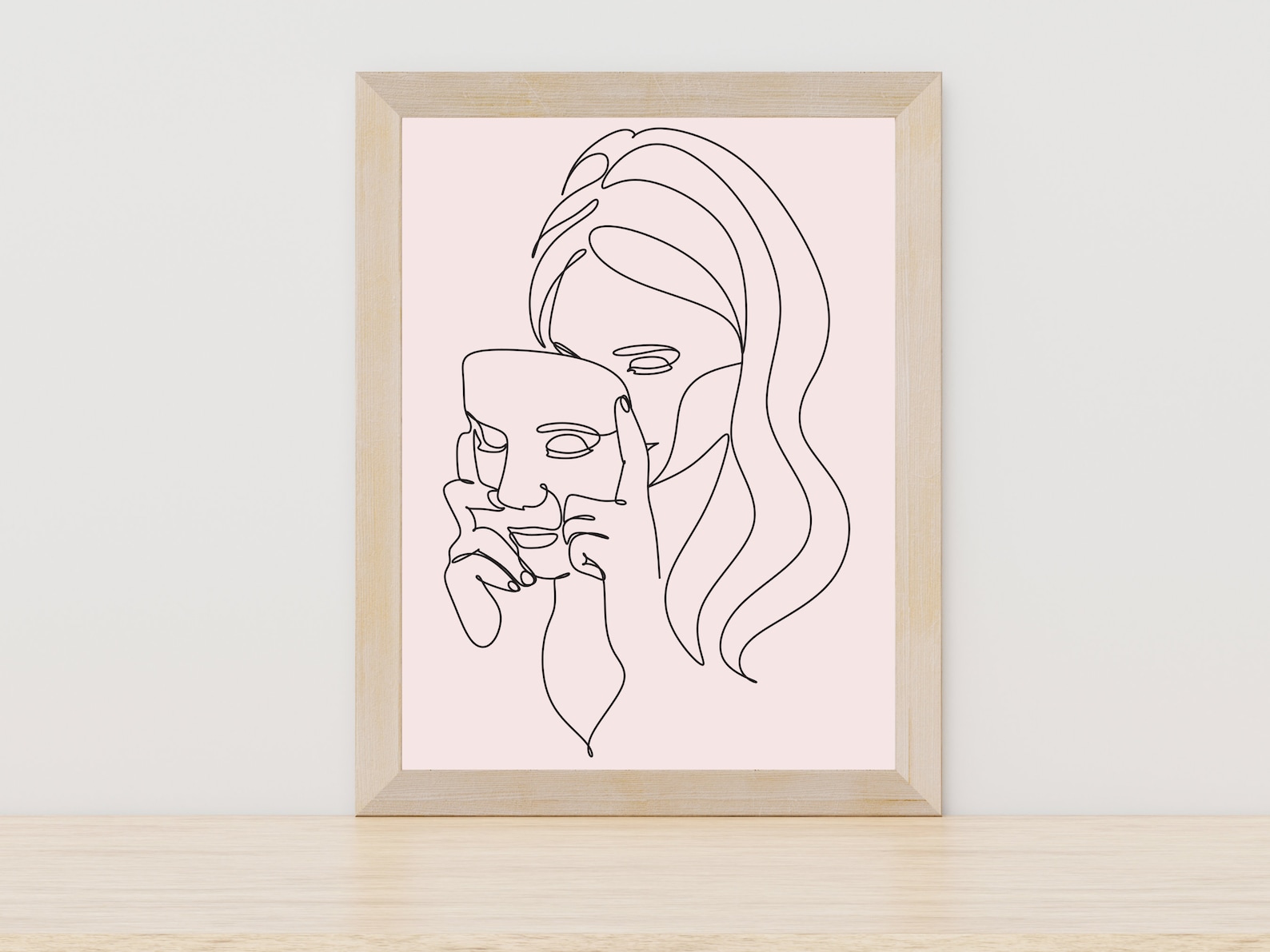 Woman With Mask Line Art, Female Line Art, Printable Wall Art, One Line ...