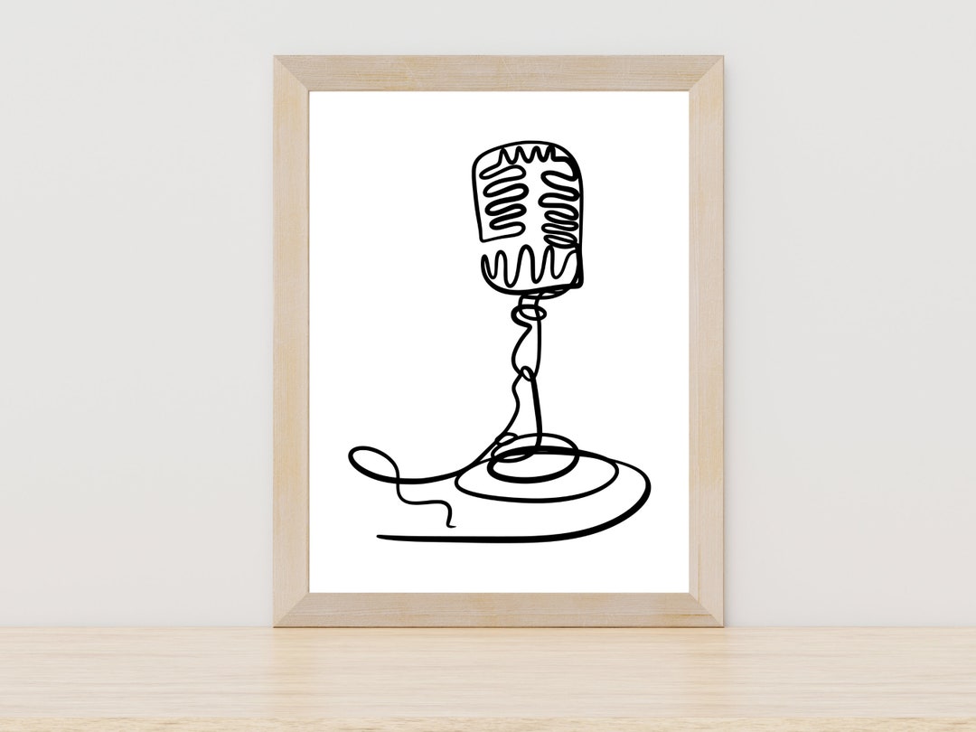 Microphone Line Art Music Print Abstract Singer Wall Decor Minimalist ...