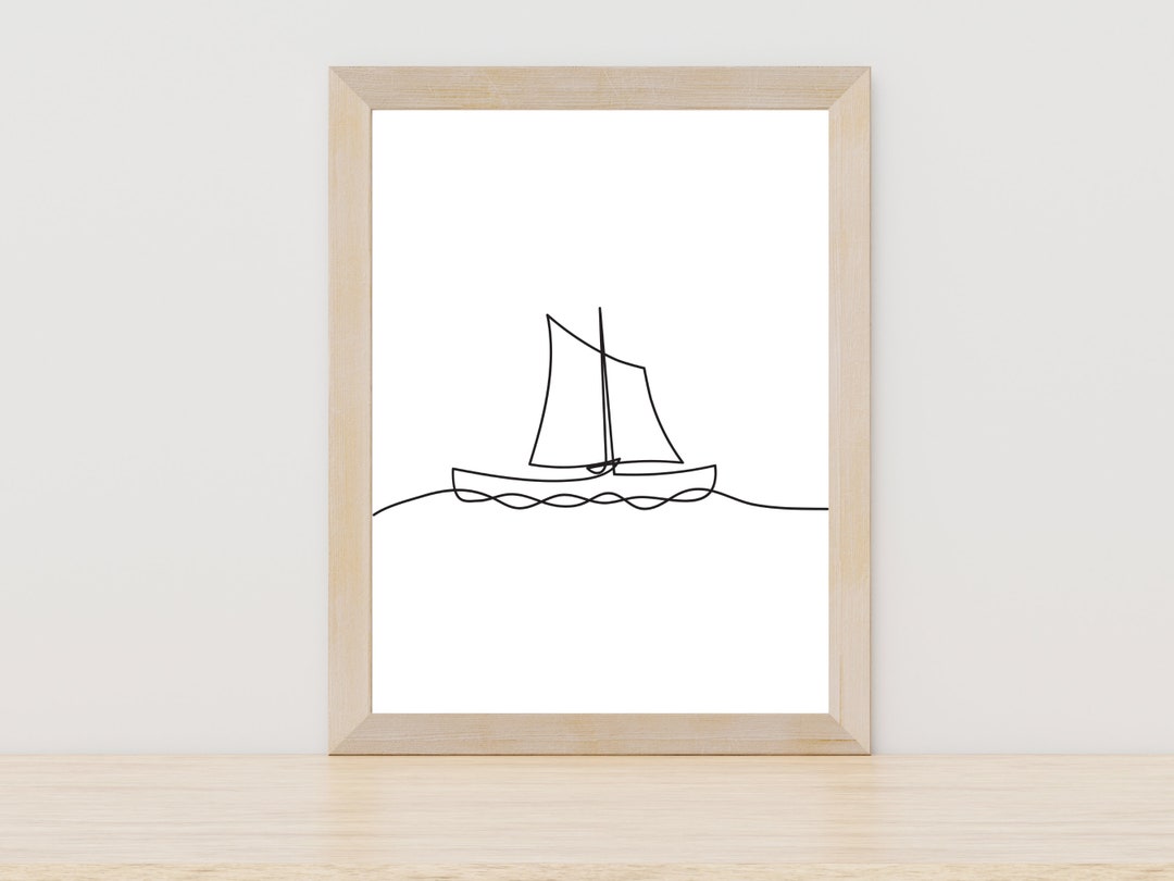 Sail Boat One Line Drawing Print Minimalist Sailing Boat Doddle Wall ...
