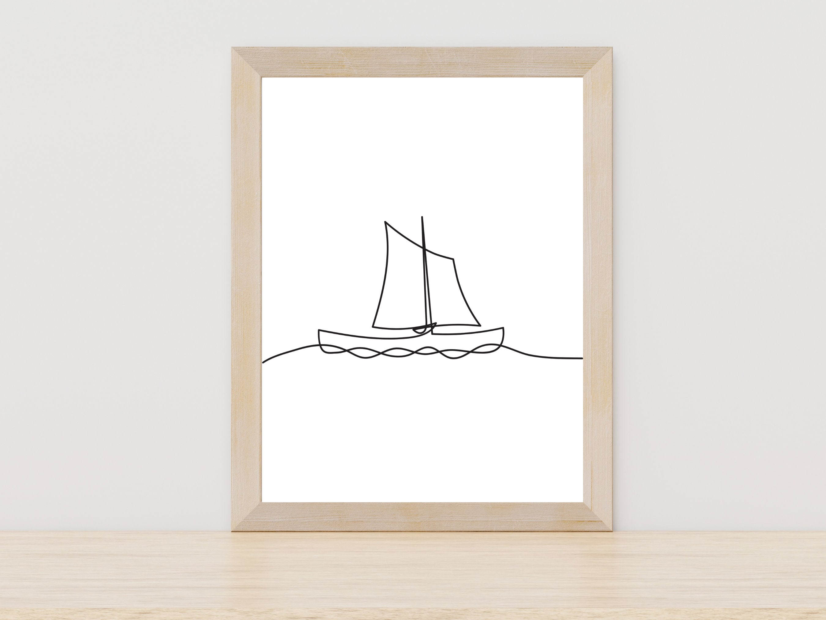 Sail Boat One Line Drawing Print Minimalist Sailing Boat Doddle Wall ...