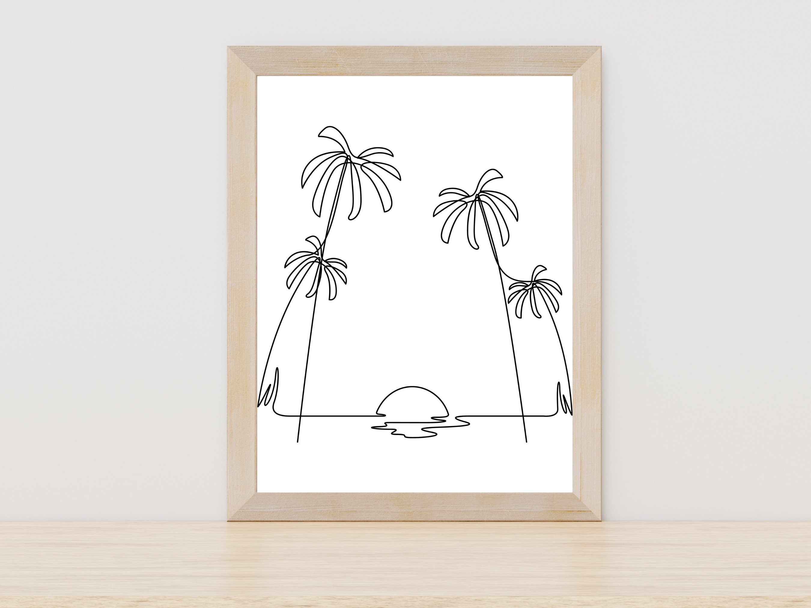 Sunset Beach Line Art Abstract Ocean Landscape Drawing Minimalist Ocean ...