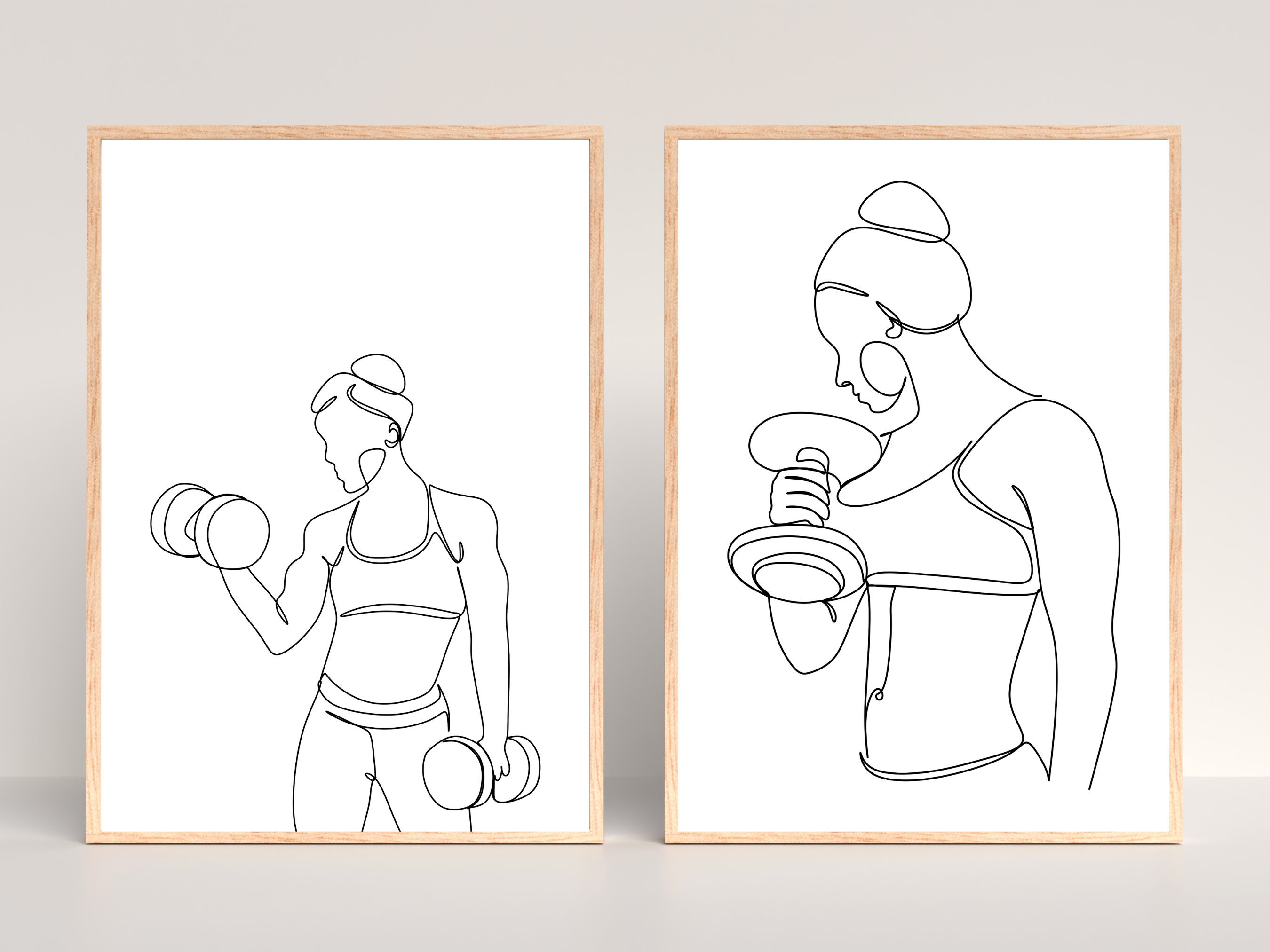 Female Weightlifter Line Art Set of 2 Minimalist Weightlifter Line Art ...