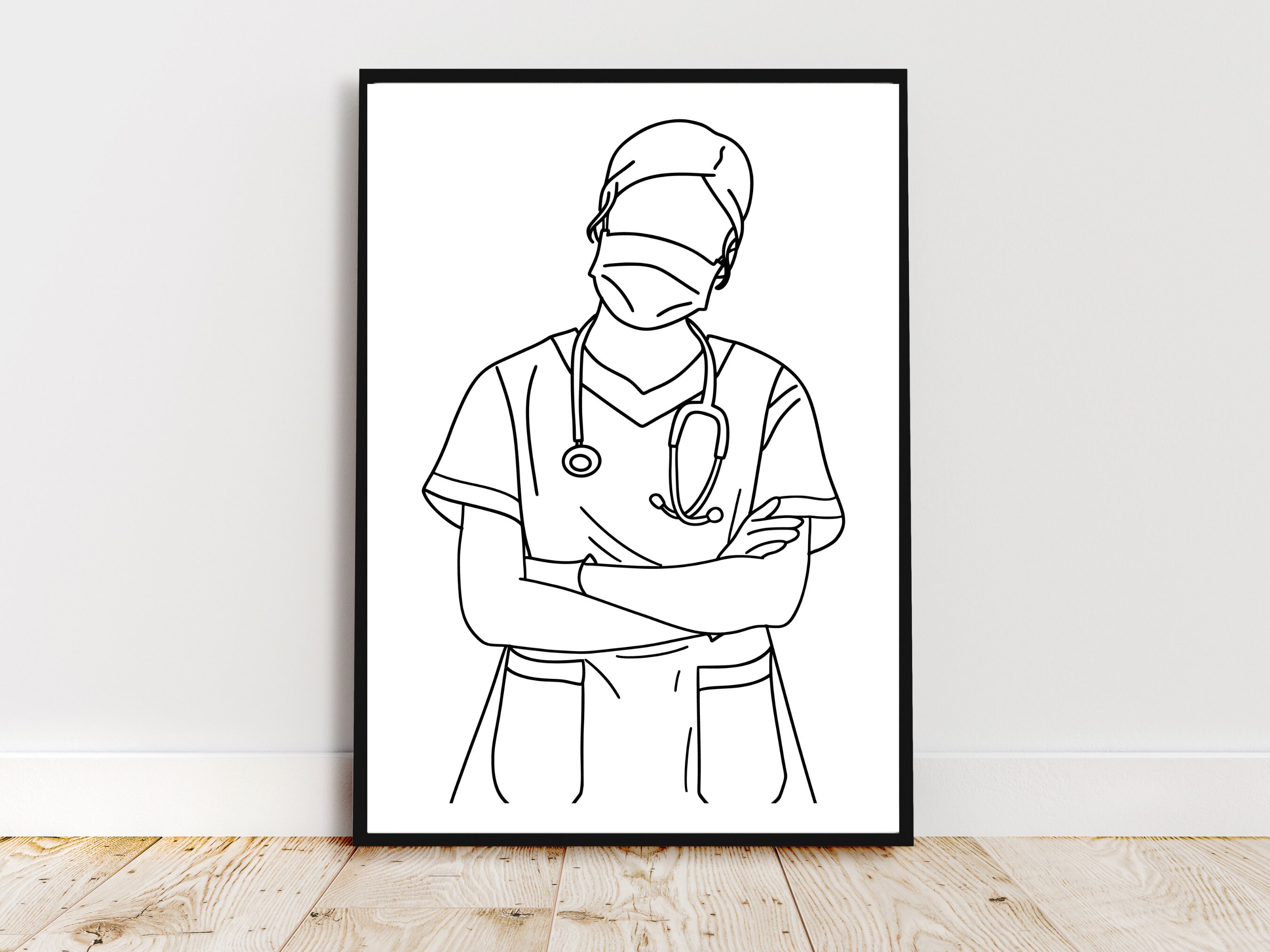 Nurse Line Art, Nursing Art, Nurse Gift, Nurse Office Decor, Nurse ...