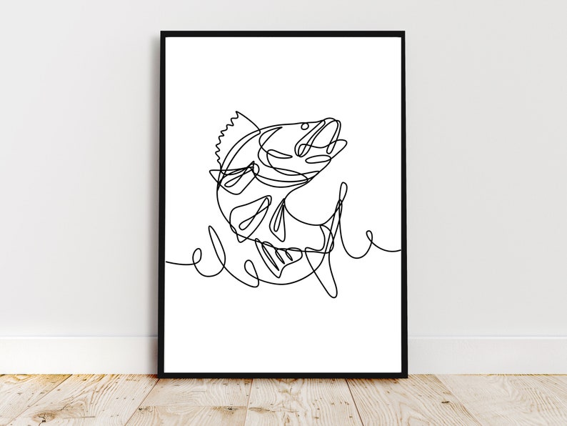 Fish Line Art Fishing Wall Art Line Art Fish Beach House Decor Fathers ...