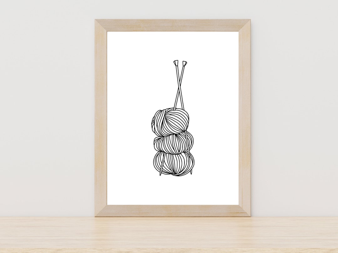 Ball of Yarn Knitting Line Art, Knitting Wall Art, Knitting Picture ...