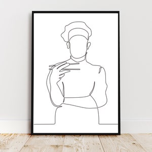 Chef Line Art, Cooking Print, Chef Poster, Kitchen Art, Kitchen Wall ...