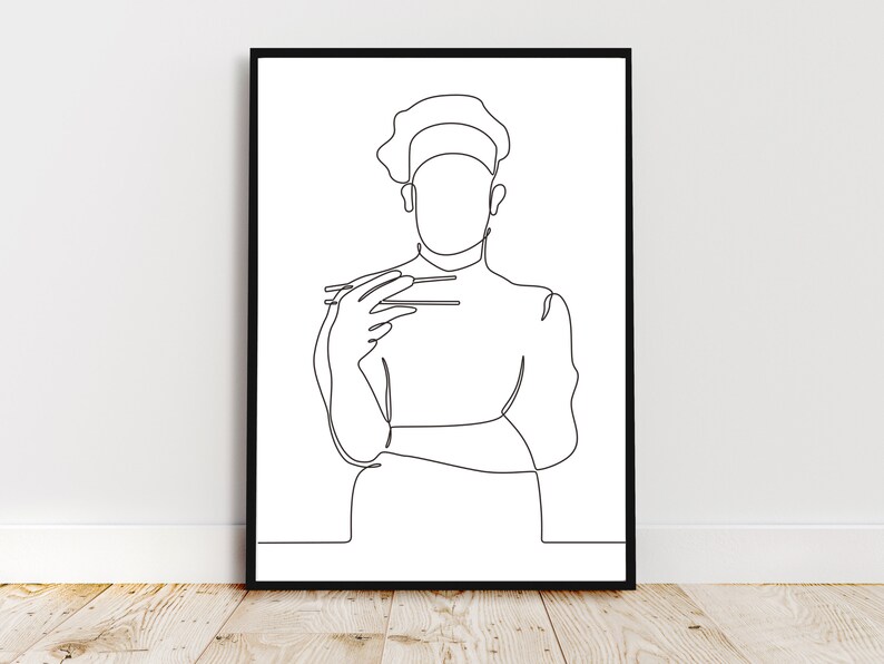Chef Line Art, Cooking Print, Chef Poster, Kitchen Art, Kitchen Wall ...
