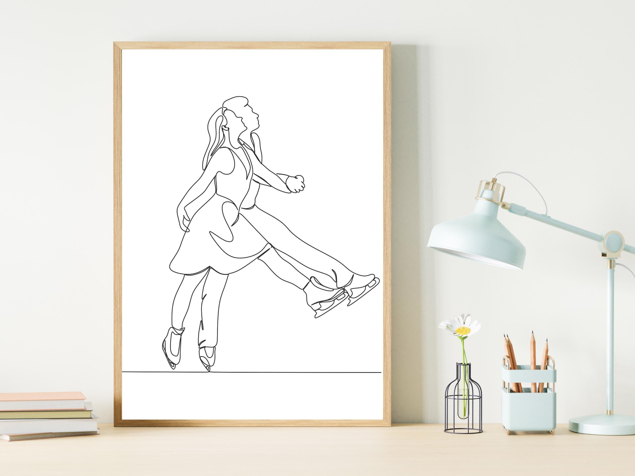 Male and Female Ice Skaters Line Art, Couple Wall Decor, Ice Skating ...
