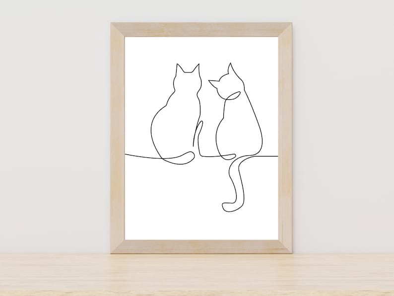 Minimalist Two Cat Line Art, Pet Print, Cats Wall Art, Cat Silhouettes ...