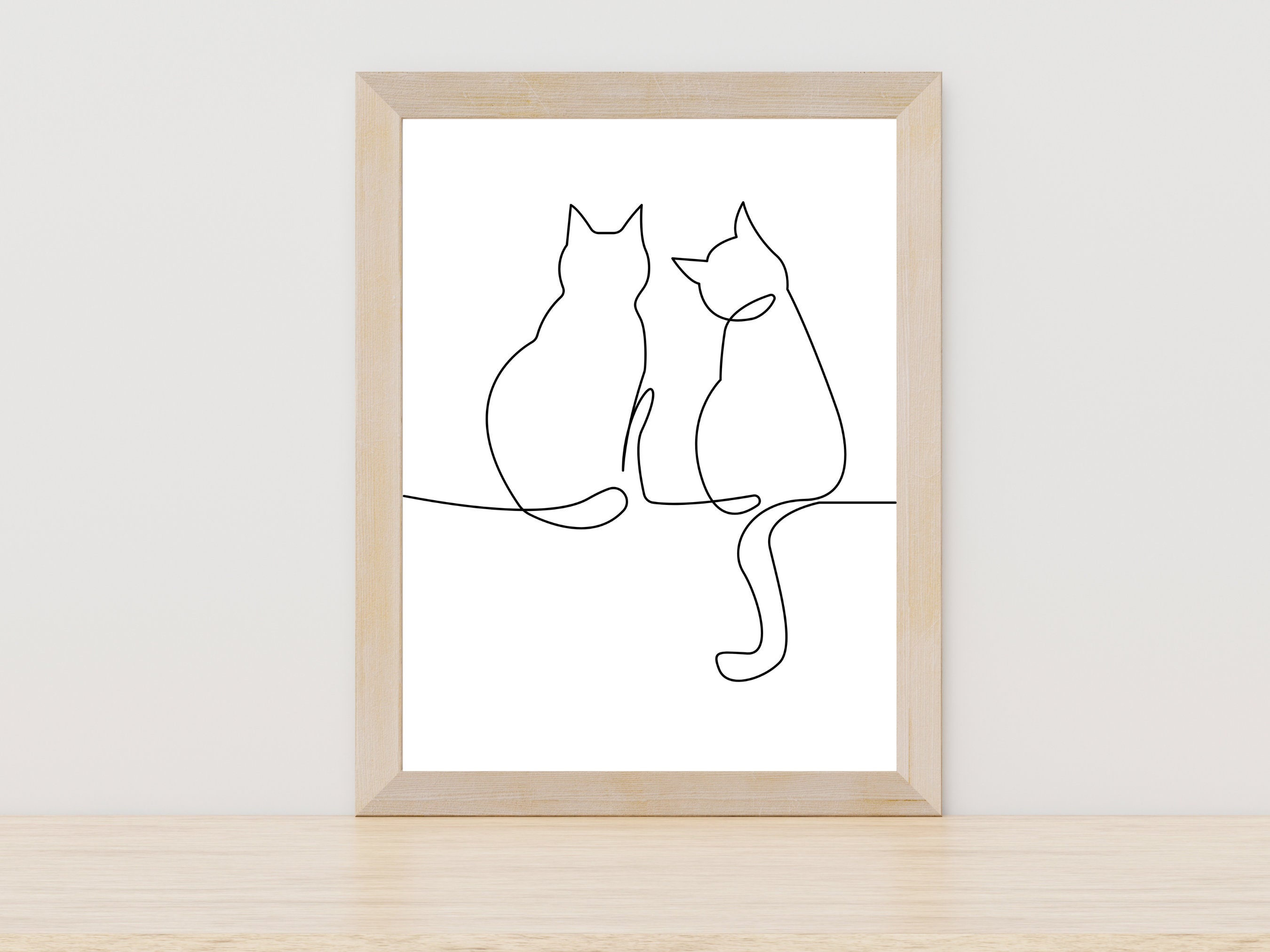 Minimalist Two Cat Line Art, Pet Print, Cats Wall Art, Cat Silhouettes ...