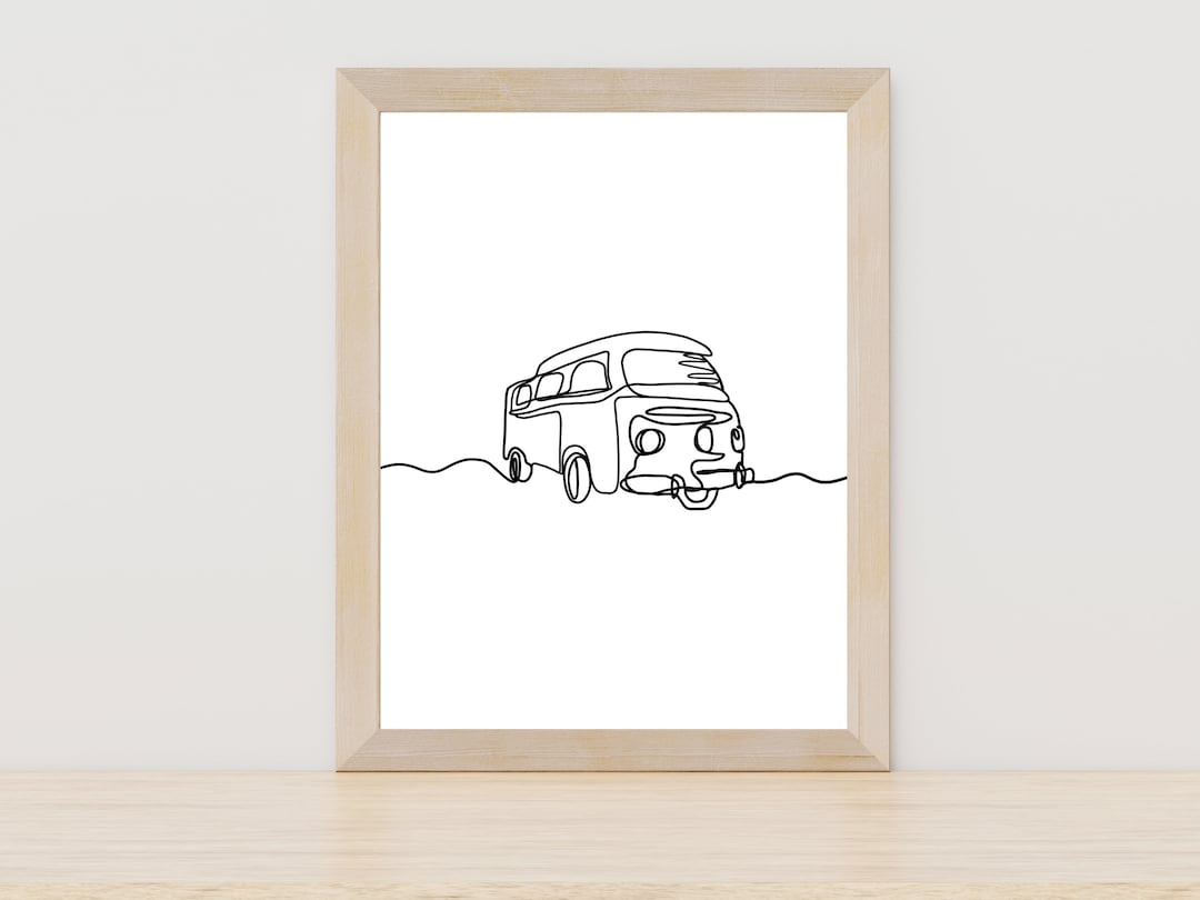 Minimalist Camper Van Continuous One Line Art, Camping Wall Decor ...