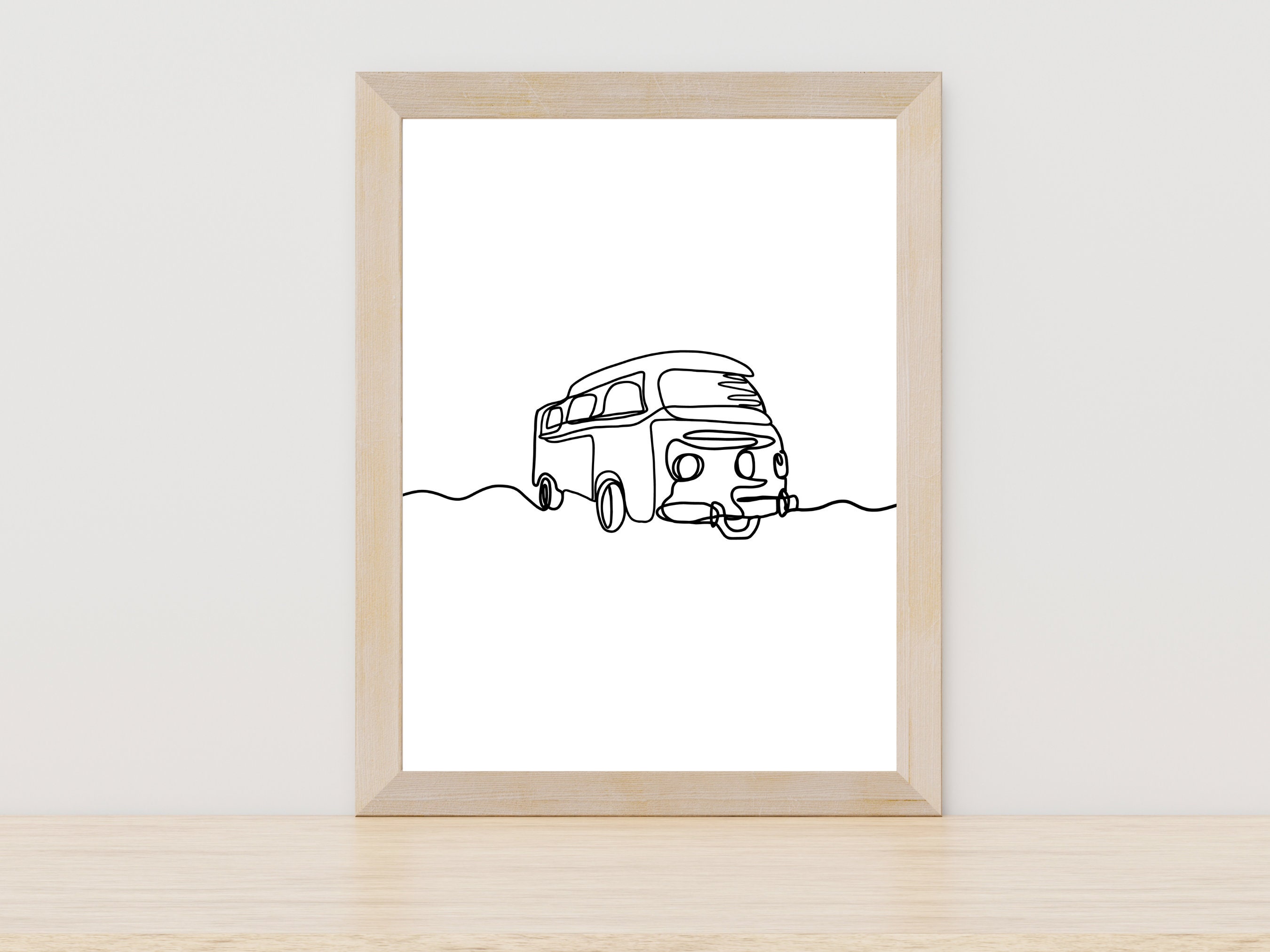 Minimalist Camper Van Continuous One Line Art, Camping Wall Decor ...