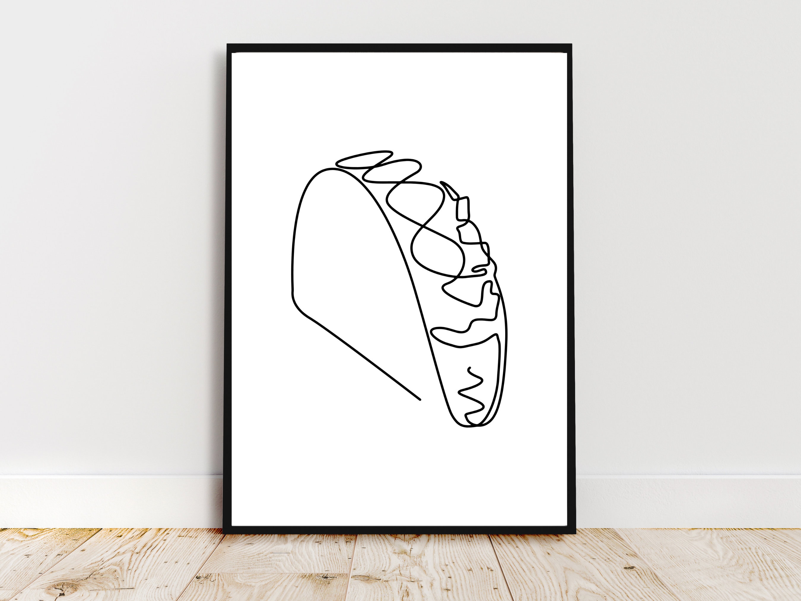 Taco Line Drawing, Taco Line Art, Food Line Art, Kitchen Decor, Food ...