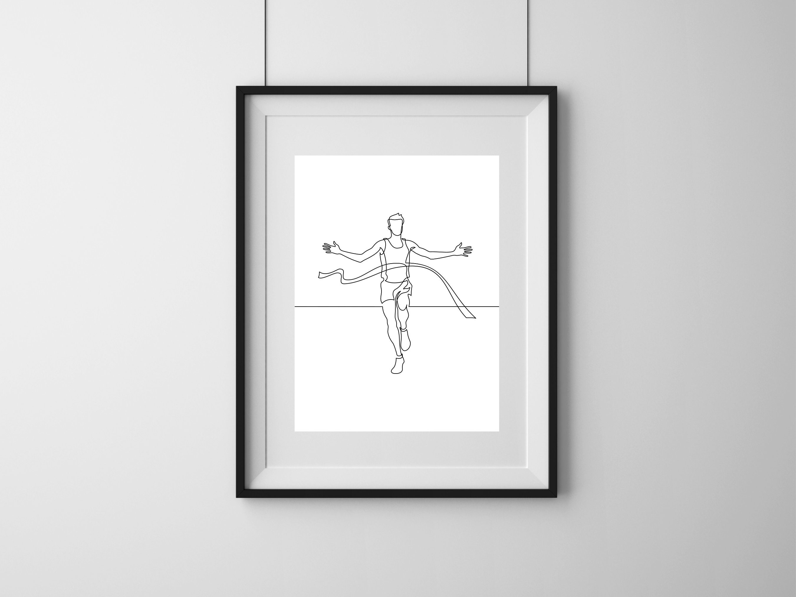 Track Runner Line Art, Track Runner Finishing Race Poster, Sprinter ...