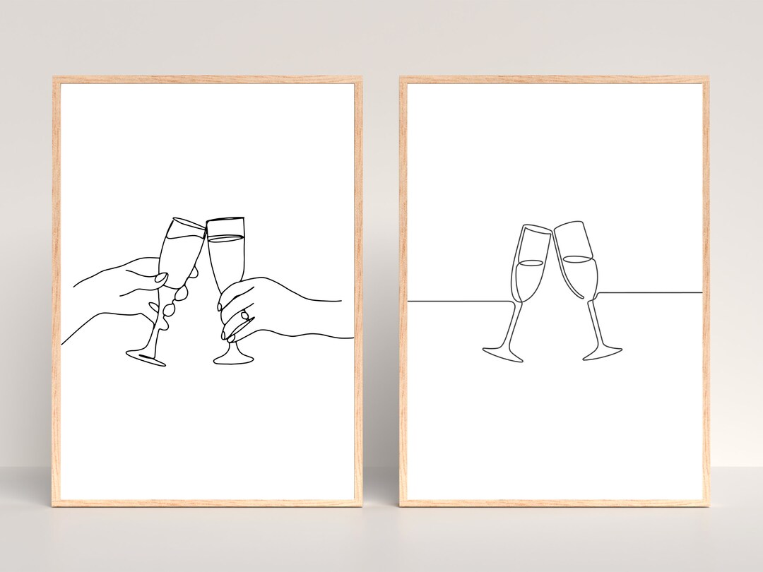 Set of 2 Champagne Line Art Set, Champagne Poster, Champagne Wall Art ...